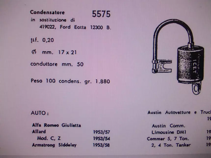 Condensatore spinterogeni Lucas A.R. Giulietta - Cremona