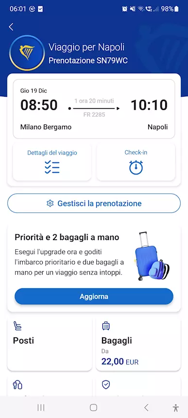 Bergamo/Napoli 19/12/2024 - Biglietti aerei - Campania