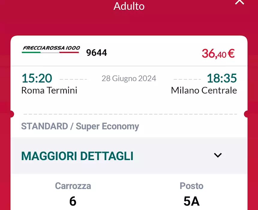 Roma Milano 28/06/2024 - Biglietti treni - Lazio